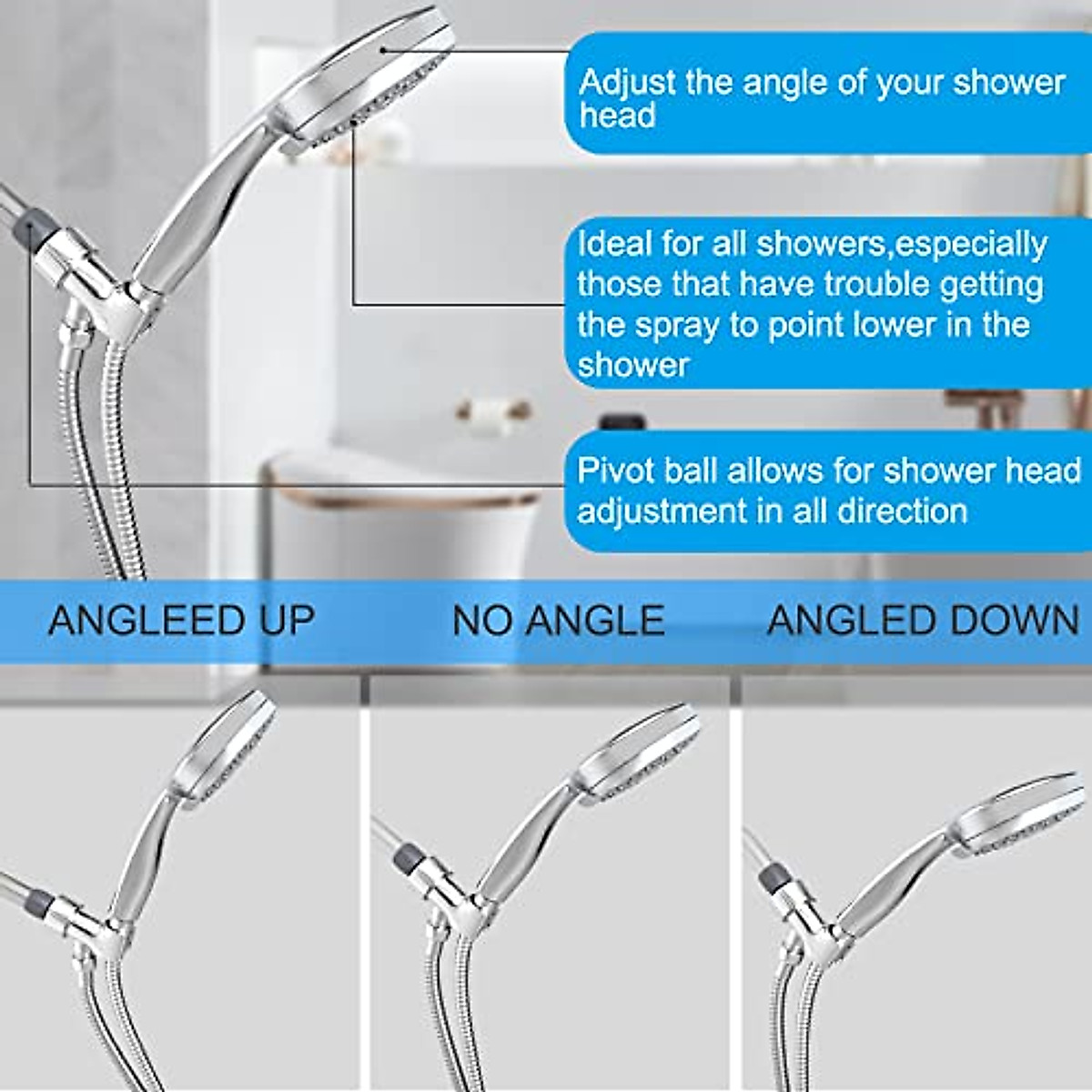 Hibbent All Metal Shower Hose,Shower Head Holder for Handheld Shower Head,71 Inch Stainless Steel Extra Long Shower Hose Replacement,Adjustable Shower Arm Mount,Brass Pivot Ball,Anti-Twist Hose,Chrome