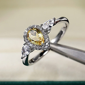 SCHZBSP S925 sterling silver exquisite pear-shaped cut yellow 5A zircon engagement ring inlaid with shiny diamond ring fashion women's water drop ring party prom accessories (8)