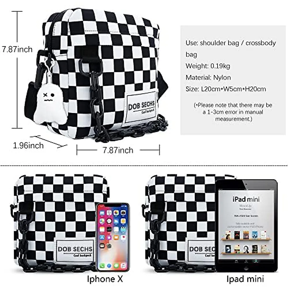 DOB SECHS Crossbody Purse Small Messenger Bags for Women Men Shoulder Bag, Black White Checkered