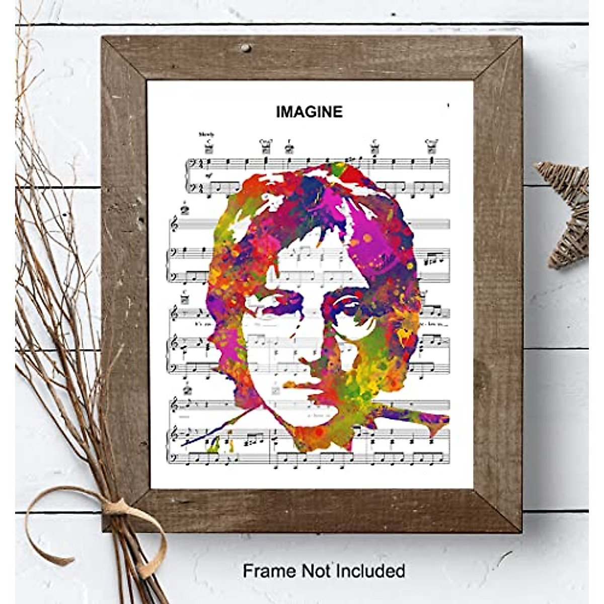 John Lennon Poster - 8x10 Beatles Wall Art Decor - Cool Unique Gift for Paul McCartney, Ringo Starr, George Harrison, 60s Music Fans - Imagine Sheet Music - Modern Pop Art Picture Print