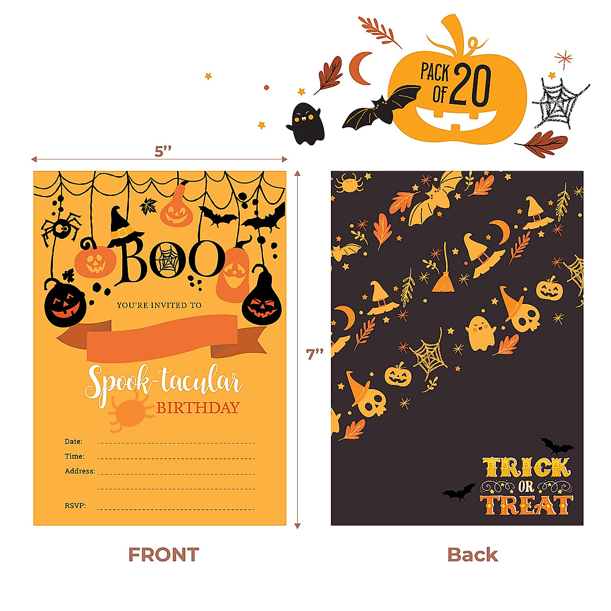 Joyful Toys Halloween Birthday Invitations with Envelopes Pack of 20 | Holloween Birthday Invites 5" x 7" Cards - Ideal for Kids Halloween Party Decorations & Halloween Party Supplies