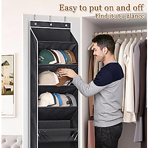 KEETDY Deep Pockets Over the Door Hat Racks for Baseball Caps, Hold 72 Hats Organizer for Closet & Wall Storage Cap Holder Display Collection, Black