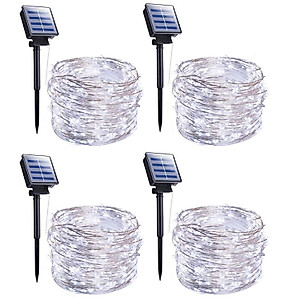 Outdoor Solar String Lights, 4 Pack 33FT 100 LED Solar Powered Fairy Lights with 8 Lighting Modes Waterproof Decoration Copper Wire Lights for Patio Yard Trees Christmas Wedding Party (Pure White)