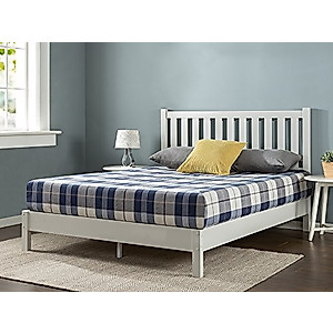 ZINUS Wen Wood Deluxe Platform Bed Frame with Headboard / Solid Wood Foundation / Wood Slat Support / No Box Spring Needed / Easy Assembly, Queen