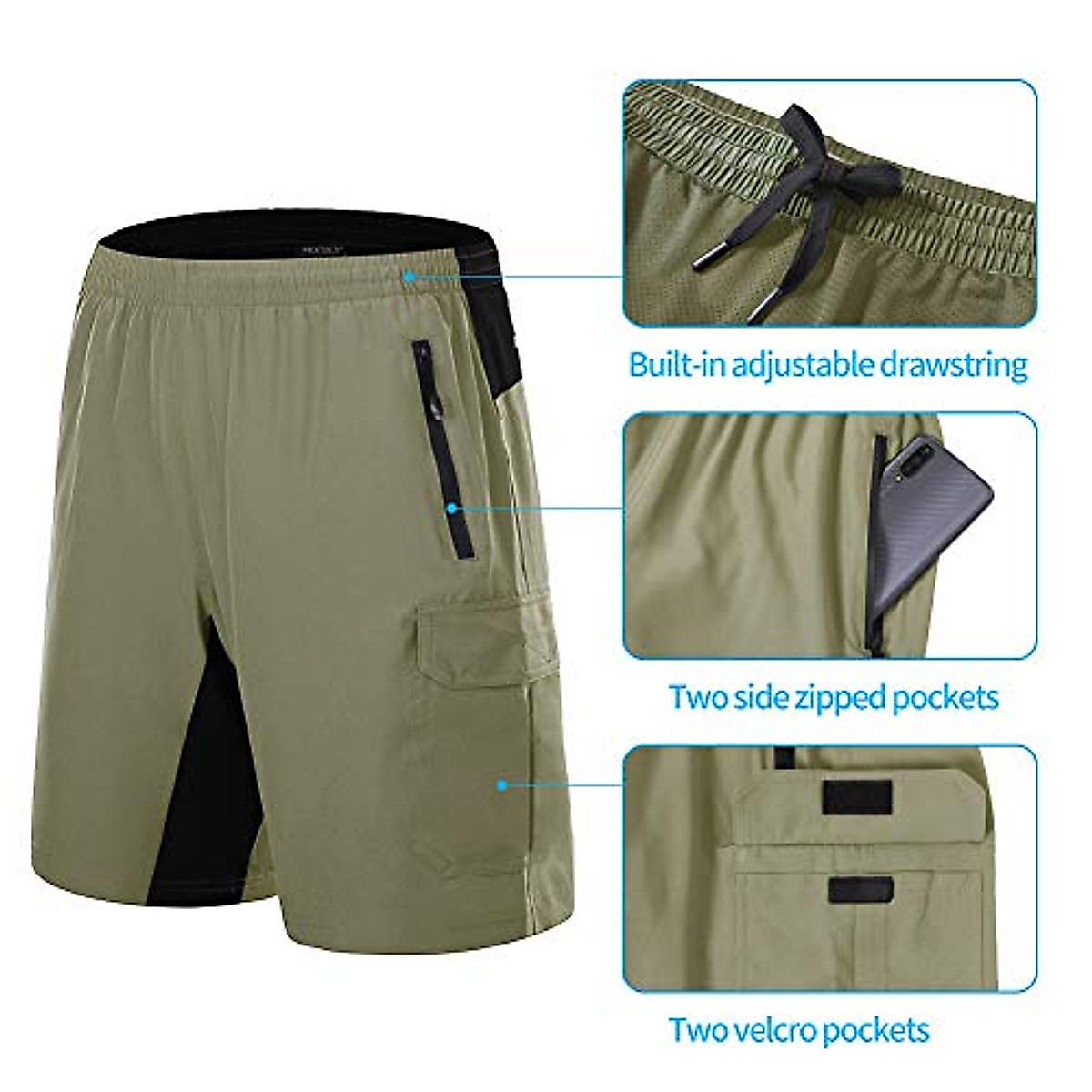 MOCOLY Mens Mountain Bike Shorts 3D Padded Lightweight Quick Dry MTB Cycling Shorts Riding Bicycle Shorts with Padding Green XL