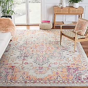 SAFAVIEH Madison Collection Area Rug - 8' x 10', Beige & Orange, Boho Chic Medallion Distressed Design, Non-Shedding & Easy Care, Ideal for High Traffic Areas in Living Room, Bedroom (MAD473E)