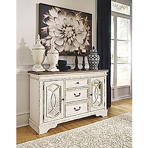 Signature Design by Ashley Realyn French Country Distressed -Dining Room Buffet or Server, Chipped White