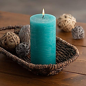 Unscented 3x6 Tall Pillar Candles – Set of 3 Hand Poured Turquoise Wax Candles | Smokeless, Clean Burning Décor for Home, Weddings, Church, Events | Sea Breeze Blue