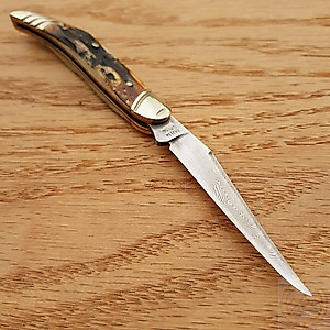 Toothpick Open Folding Pocket Knife Steel Clip Blade Stag Bone Handle Outdoor Survival Hunting Knife for Camping by Survival Steel