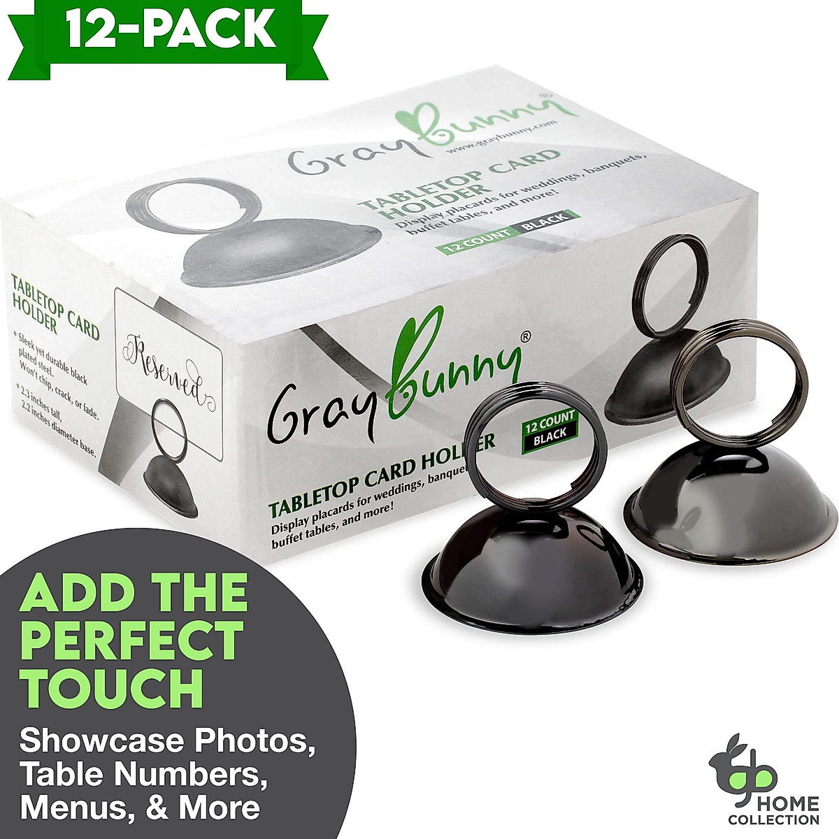 Gray Bunny 12 Pieces Metal Table Number Holders, 2 Inches Black Place Card Holder, Table Number Stands, Table Sign Holders, Black Table Card Holder Stand for Photos, Food Signs, Birthdays, Weddings