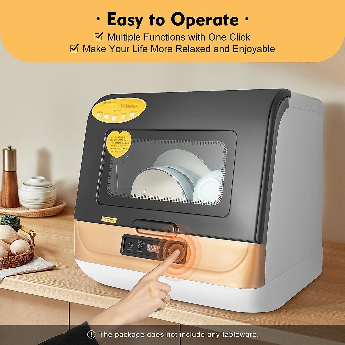 360 Degree Automatic Dishwasher Deep Heating Cleaning Machin Portable Compact Countertop Air Dry Dishwasher Mini Dish Washer with 4 Programs for Home Small Apartments Dorms and RVs (Gold)