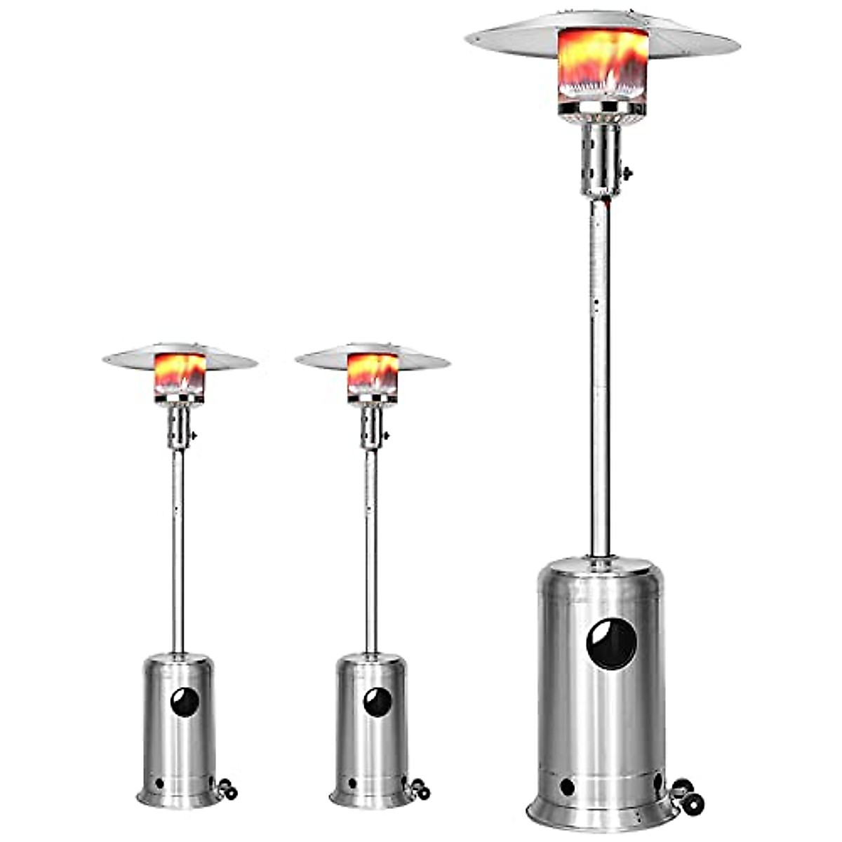 ROMONICA 48,000BTU Outdoor Patio Heater Tall Standing Hammered Finish Garden Outdoor Heater Propane Standing, Stainless steel outdoor space gas heater with wheels, Silvery - 3 set
