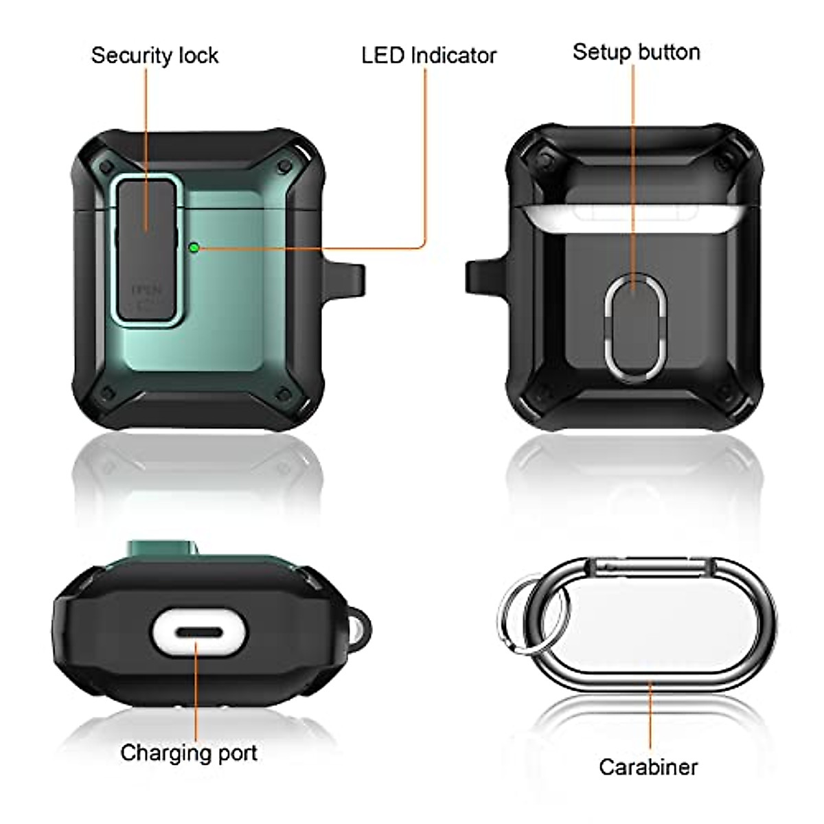 leQuiven for AirPod Case, Cover for AirPods 2nd Generation Case with Lock, Case Cover for AirPod Case 1st Generation, Supports Wireless Charging for AirPods 1st & 2nd [Front LED Visible]