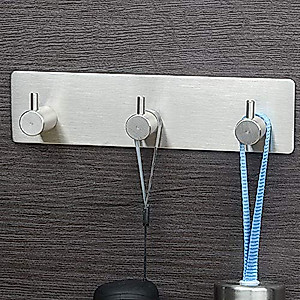 3 Hooks Self Adhesive Hanger Coat Towel Robe Rack Rail Wall Mount Floating Stainless Steel Water and Rust Proof Heavy Duty Hooks for Modern Kitchen Bathroom