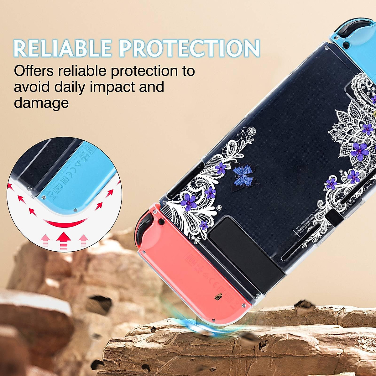 DLseego Purple Butterfly Flower Floral Switch Case 2017 Version Anti-Scratch Dockable Console Clear TPU Shell Romantic Soft Shock-Absorption Joy Con Cover For Regular Switch