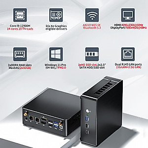 Kinupute Mini PC i9, Desktop Computer with Core i9-12900H, 14 Cores Upto 5.0GHz, Windows 11 Pro, 64G DDR4, 2T M.2 PCIE4.0 SSD, DP/HDMI/USB-C Triple Display, Support 8K/4K@60Hz, Dual LAN, WiFi6E/BT5.3