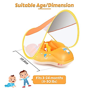 LAYCOL Baby Swimming Float with UPF50+ Sun Canopy Baby Floats for Pool No Flip Overbaby Pool for Baby Age of 3-36 Months