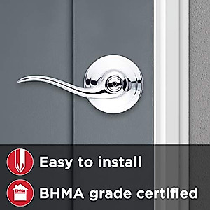 Kwikset 97300-728 Tustin Door Handle Lever with Traditional Wave Design for Home Bedroom or Bathroom Privacy in Polished Chrome