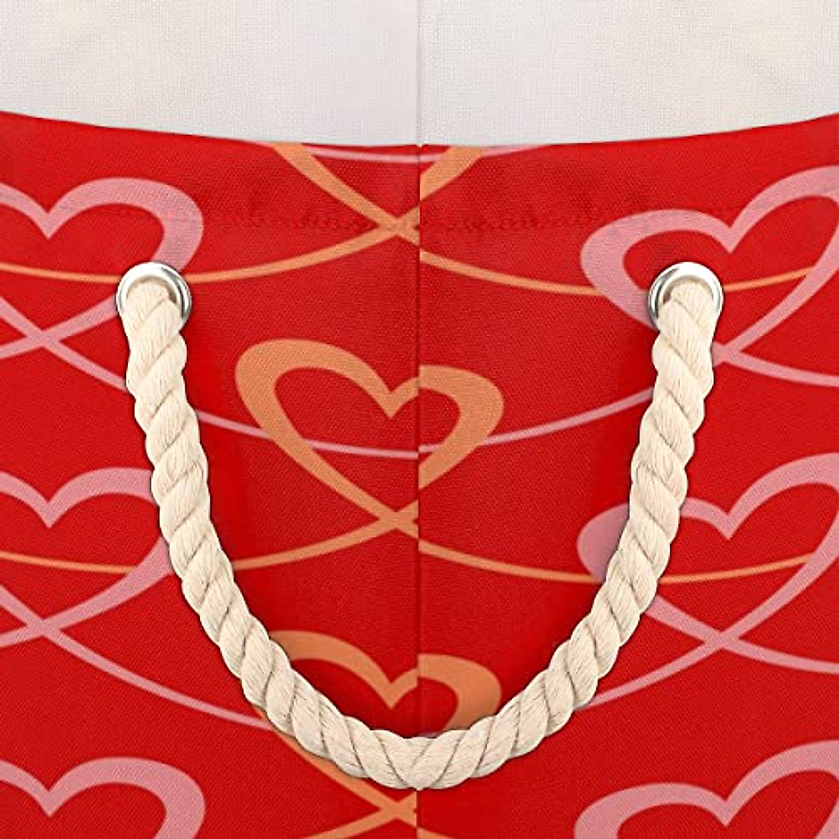 Red Valentines Day Love Heart (4) Large Round Baskets for Storage Laundry Baskets with Handles Blanket Storage Basket for Bathroom Shelves Bins for Organizing Nursery Hamper Girl Boy