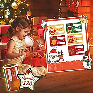 L LIKED 120 PCS Christmas Gift Label Tag Stickers - to and from, Peel and Stick Self Adhesive Present Labels for Holiday Gift Box, Wrapping Paper, Gift Bag, (Christmas 5 Designs - 120 Count)