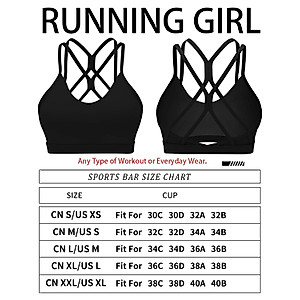 RUNNING GIRL Strappy Sports Bra for Women Sexy Crisscross Back Light Support Yoga Bra with Removable Cups (Black, CN:L/US:M【Fit for 34D 34C 36B 36A】)