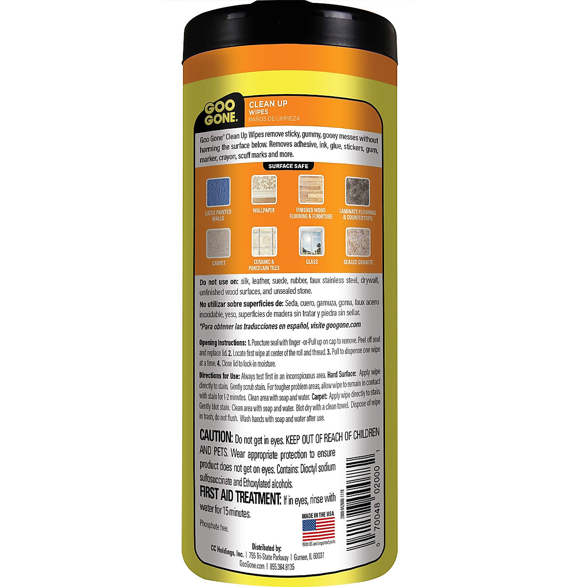 Goo Gone Clean Up Wipes Adhesive Remover - 24 Count - Removes Adhesive Residue Labels Stickers Crayon Tree Sap Gum Masking Tape Glue and More