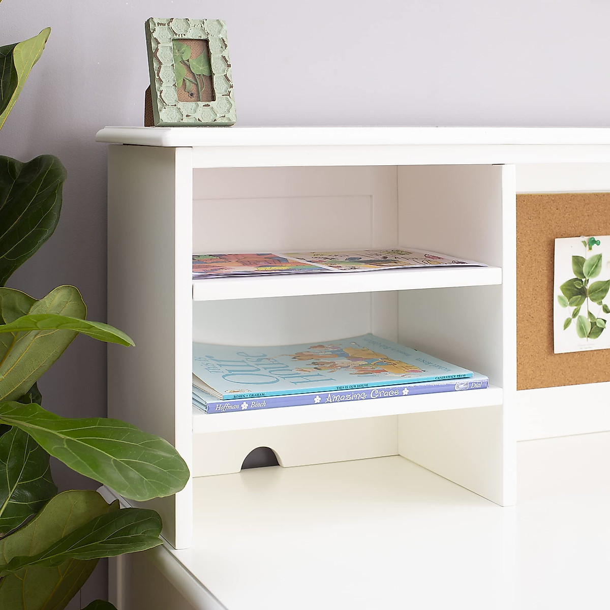 Guidecraft Kids Taiga Desk and Chair Set with Hutch - White: Kids Wooden Table Workstation with Storage Drawers, Adjustable Shelves and Corkboard | Study Table and Chairs for Kids Bedroom