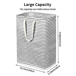 Chrislley 72L Freestanding Laundry Hamper with Handle Large Laundry Basket Laundry Bin Collapsible Dirty Clothes Basket Cotton Storage Basket for Clothes(Striped Grey)