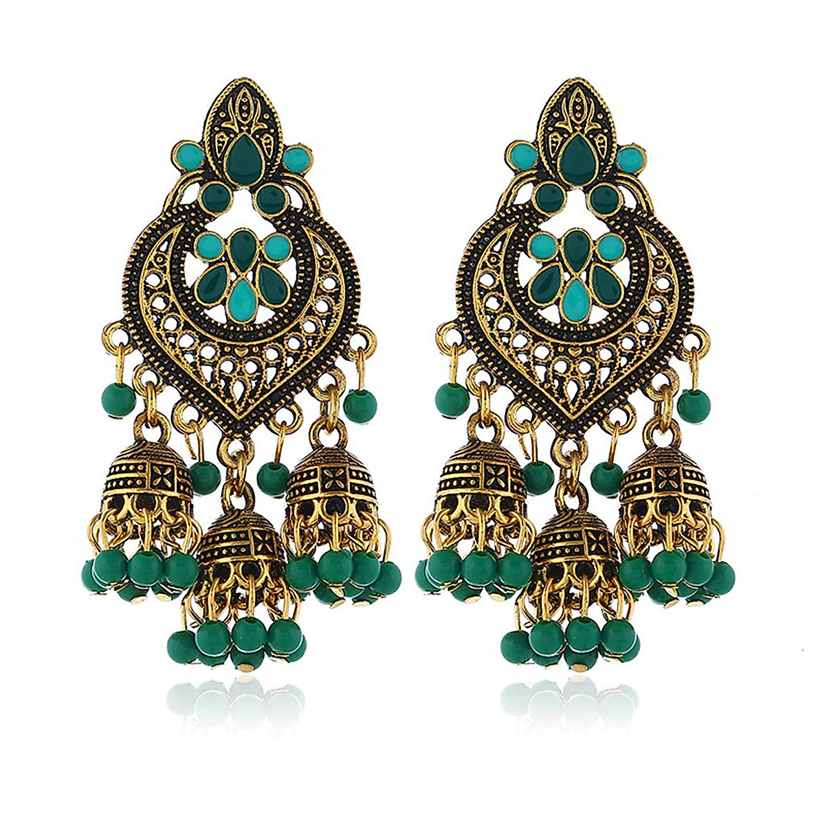Kofun Earrings, Retro Indian Bollywood Kundan Jhumka Jhumki Drop Earrings Gypsy Fashion Jewelry