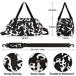 Black White Cow Print Gym Bag for Women and Men,Farm Animal Small Duffel Bag for Sports, Gyms, Yoga, Weekend Getaway, Travel Overnight Bag Workout Bag Cheer Dance Bag for Girls Boys Teen