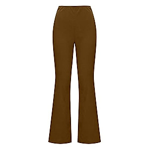 Amazon Deals for March Women Corduroy Flare Pants Elastic Waist Bell Bottom Trousers Solid Corduroy Pants Casual Corduroy Pants with Pocket Brown