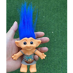 Good Luck Troll Doll 7"(Include Hairs) Tall Toy Action Figure Troll for School Project、Arts Crafts、Party Favors (13-Blue)