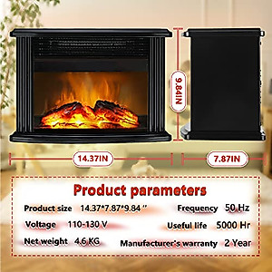 DONYER POWER 14" Mini Electric Fireplace Tabletop Portable Heater, 1500W, Black Metal Frame,Room Heater,Space Heater