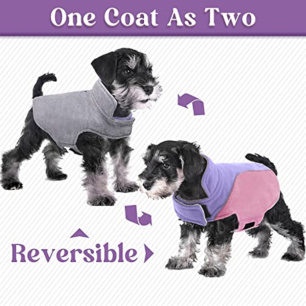 Polar Fleece Dog Sweater, Dog Apparel for Cold Weather, Reversible Soft Warm Coat with Leash Hole, Safety Reflective Strap Adjustable Hook and Loop Dog Fleece Vest for Small Medium Large Dogs(XS-3XL)