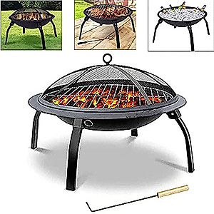 NaoSIn-Ni Outdoor Fire Pit, Steel Foldable Fire Pit Garden Patio Heater BBQ, with Spark Screen, Fireplace Poker