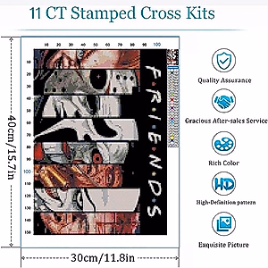 Halloween Cross Stitch Kits for Adults - Horror Stamped Cross Stitch Kits for Beginner, 11CT Prestamped Easy Pattern Needlepoint Kits Crafts for Decor 11.8x15.7inch