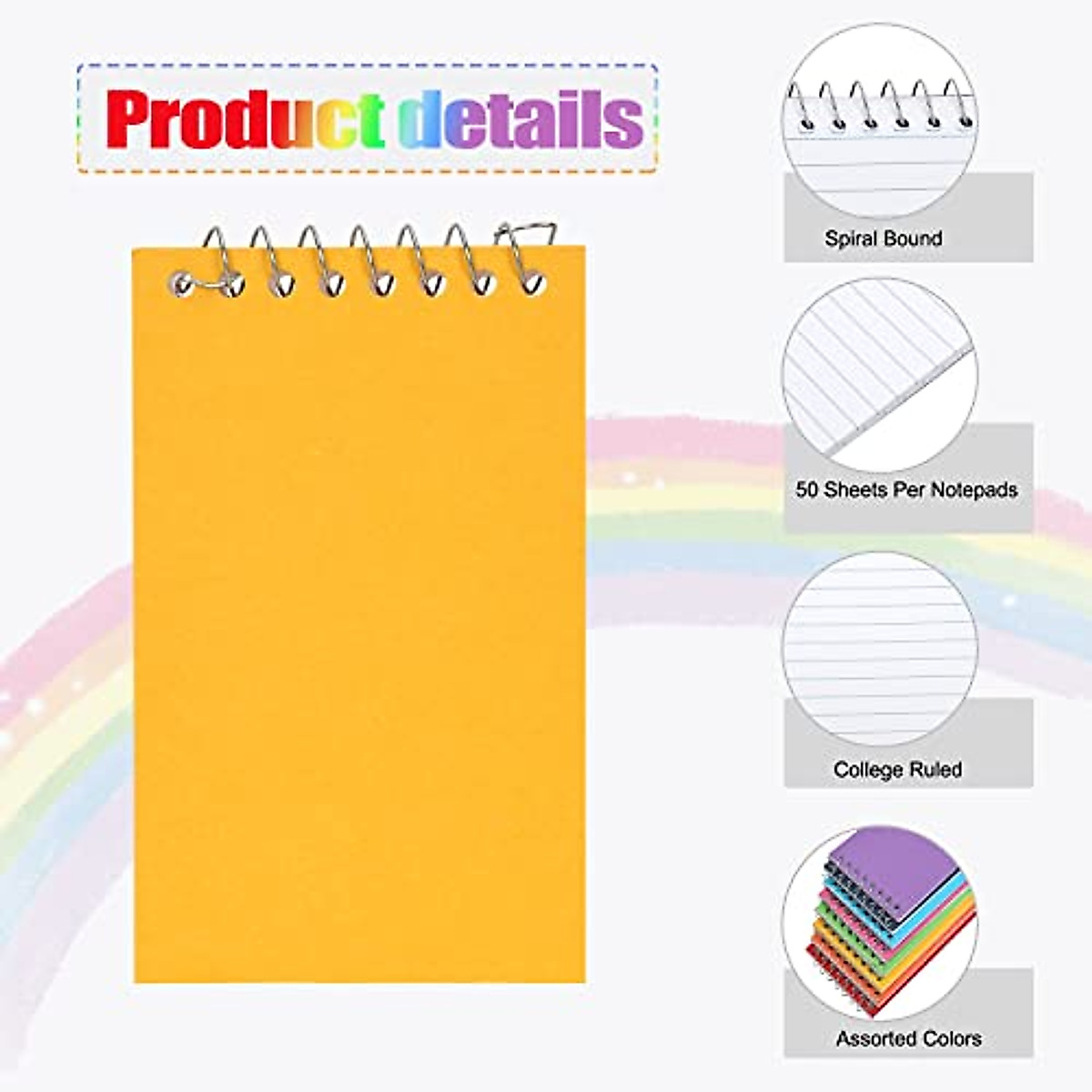 EOOUT 16 Pack Small Notebooks 3x5, Spiral Notepads Pocket Notebook, Memo Pads, 8 Colors, 50 Sheets Per Notebook for Home, Office, School, Gifts