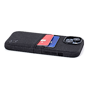 Dockem Card Case for iPhone 15 with Built-in Metal Plate for Magnetic Mounting & 2 Card Holder Pockets: Luxe M2 Wallet, Canvas Style Synthetic Leather (iPhone 15, Black)