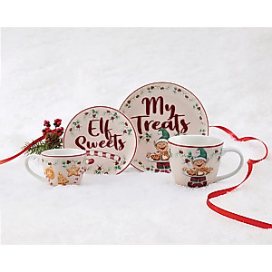 Pfaltzgraff Winterberry Elf Holiday Mug and Cookie Plate Child Gift Set, 4 Piece Set