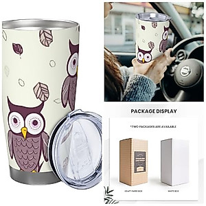 Owl Tree Branches Tumbler with Lid and Straw 20oz Stainless Steel Car Cup for Hot and Cold Drinks, Double Wall Insulated Travel Coffee Mug Reusable Drink Thermos Cup Birthday Gifts