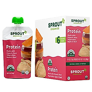 Sprout Organic Baby Food Pouches Stage 3, Organically Sourced Meat Protein, Root Vegetables Apple w/ Beef, 4 Ounce (Pack of 12)