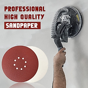 9 Inch 8 Hole Sanding Disc, GOH DODD 40 Grit 15 Pieces Hook and Loop Sandpaper Aluminum Oxide Sanding Pads Sand Paper for Drywall Sander