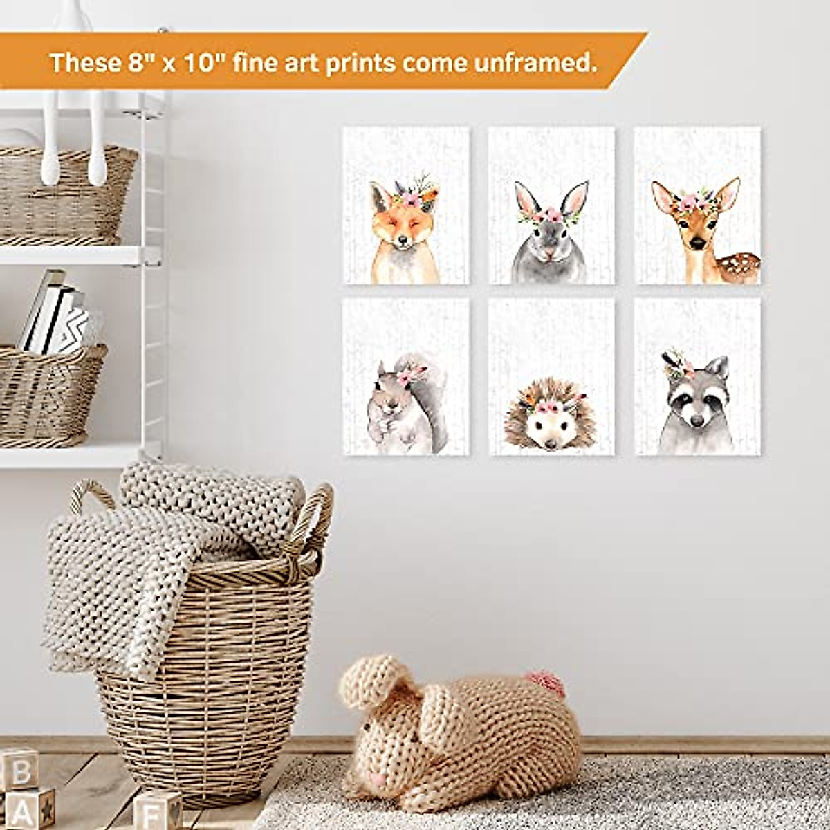 Woodland Animals Nursery Wall Art Prints (Set of 6) - Unframed - 8x10s
