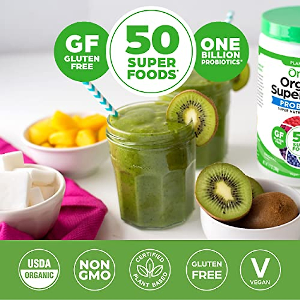 Orgain Organic Green Superfoods Powder, Original - Antioxidants, 1 Billion Probiotics, Vegan, Dairy Free, Gluten Free, Kosher, Non-GMO, 0.62 Pound (Packaging May Vary)