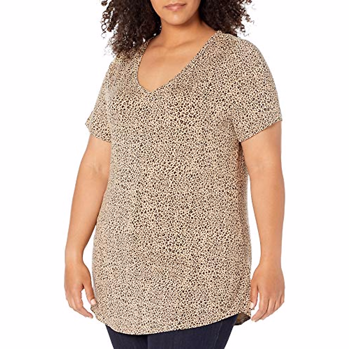 Amazon Essentials Women's Relaxed-Fit Short-Sleeve V-Neck Tunic (Available in Plus Size), Leopard, 3X