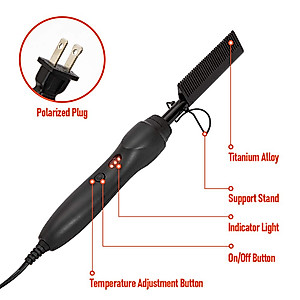 AIHOPESTO Electric Hot Comb Hair Straightener for African American Hair, 3 Temperature Settings, Metal Surface, Lightweight & Compact, 5 Piece Set