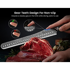 SYOKAMI Multifunction Carving Knife, 12 Inch High-Carbon Japanese Style Brisket Knife with Wood Handle, Damascus Pattern Full Tang Design, Razor Sharp Slicing Knife for Meat Cutting with Gift Box