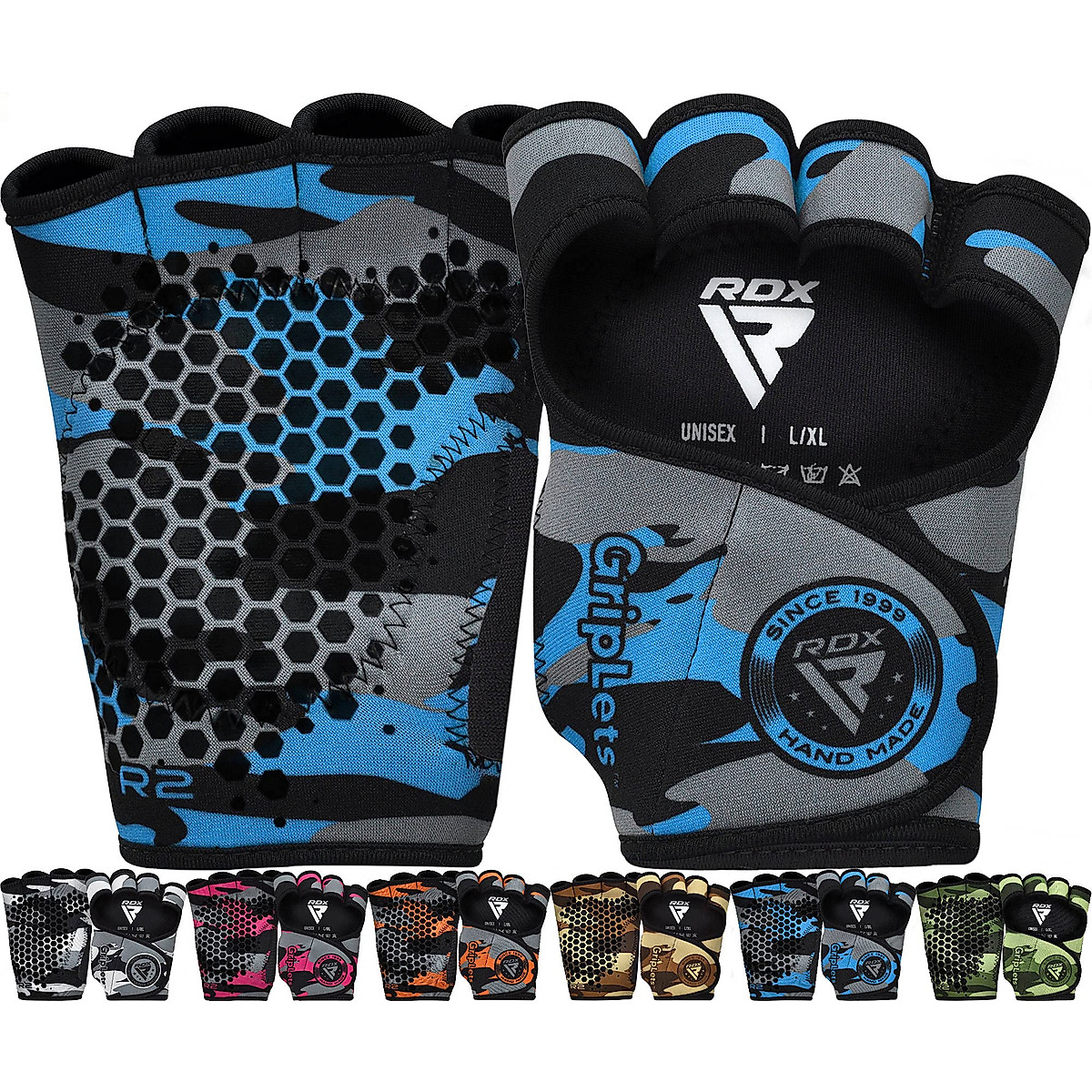 RDX Weight Lifting Gloves Grips, Gym Fitness Workout, Anti Slip Ventilated Open Back Gripper, Strength Training HIIT Exercise Deadlift, Men Women Cycling Rowing Climbing Hanging Pull Ups Gymnastics