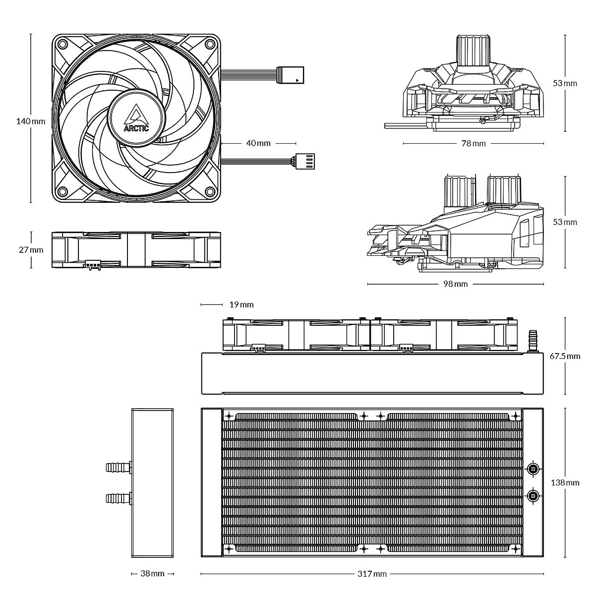 ARCTIC Liquid Freezer II 280 RGB - Multi-Compatible CPU AIO Water Cooler with RGB, efficient PWM-Controlled Pump, CPU Cooler, AIO Cooler, CPU Liquid Cooler - Black
