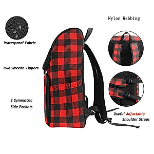 Naanle Chic Red and Black Buffalo Plaid Checkered Pattern Casual Daypack,College Student Bookbags Large Travel Multipurpose Bag Padded Laptop Bag Fits 15.6 inch Notebook